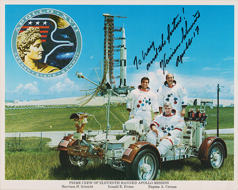 Harrison Schmitt signed 10x8 Apollo 17 Litho