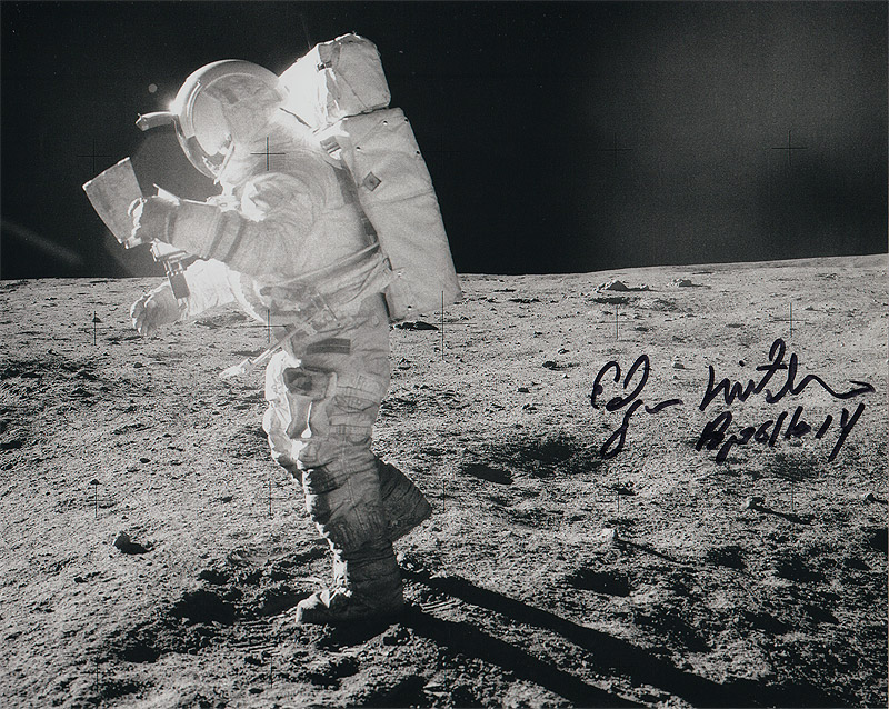 Edgar Mitchell Astronaut Autographs 10x8 Map Photo
